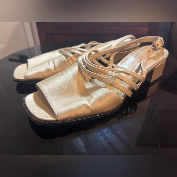 Prada | Shoes | Prada Milano Golden Open Square Toe Heel | Poshmark